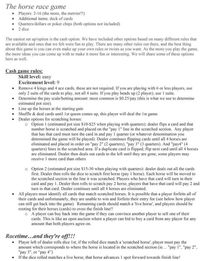 Horse Race Rules with progressive jackpot option! – blastcornhole